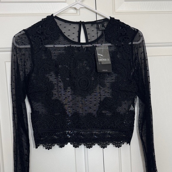 Forever 21 | Tops | Nwt Forever 2 Sheer Black Lace Crop Top | Poshmark
